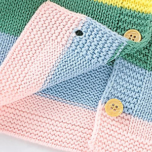 Newborn Baby Girls Boys Knitted Cardigan Casual Long Sleeve Crewneck Rainbow Stripes Button Down Knit Coat Outwear (Light Pink, 12-18 Months)