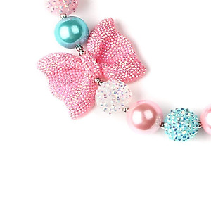 RONGWIN Bubblegum Necklace For Little Girls Chunky Beads Necklace Bow Pendant Jewelry For Princess Party Dress Up Pretend Play Jewelry Set Party Favor Gifts With Gift Box (Pink Bow D)