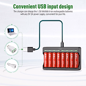 EBL 8 Pack Rechargeable Lithium AA Batteries with Charger and 8 Pack Rechargeable Ni-Zn AA Batteries with Charger