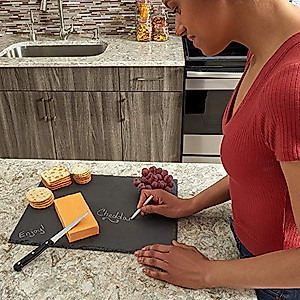 12" x 16" Slate Charcuterie Board (Black), By Home Basics/Non-Slip Cutting Board/Board For Meats, Cheeses, and Veggies/With Chalk Included
