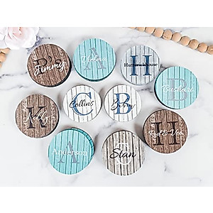 Personalized Coasters for Drinks Barnwood Design Custom Coaster Set Monogram Initial Name Wedding Anniverary Gift Handmade by The Painted Pug (Dark Brown)