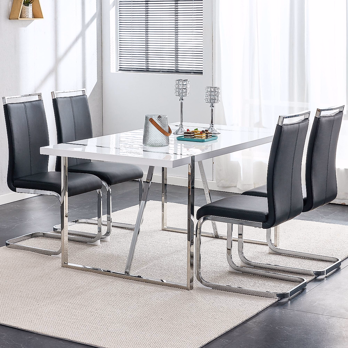 MEMUY Dining Chairs Set of 2，Morden High Back Side Dining Room Chairs, Kitchen Chairs with Faux Leather Padded Seat, Chairs for Dining Room,Kitchen, Living Room Black