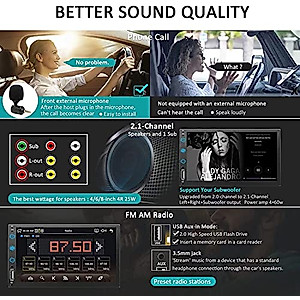 Double Din Car Stereo Radio Voice Control Apple Carplay & Android Auto, 7In HD LCD Touch Screen Bluetooth 5.2, MP5 Player with Mirror Link, Front/Backup Camera, USB/SD A/FM Audio Receiver, Subwoofer