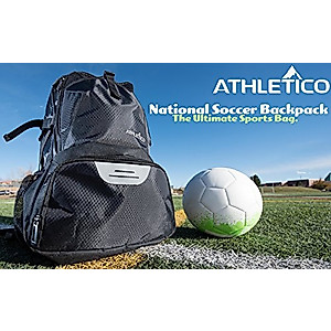 Athletico National Soccer Bag - Backpack for Soccer, Basketball & Football Includes Separate Cleat and Ball Holder (Black)