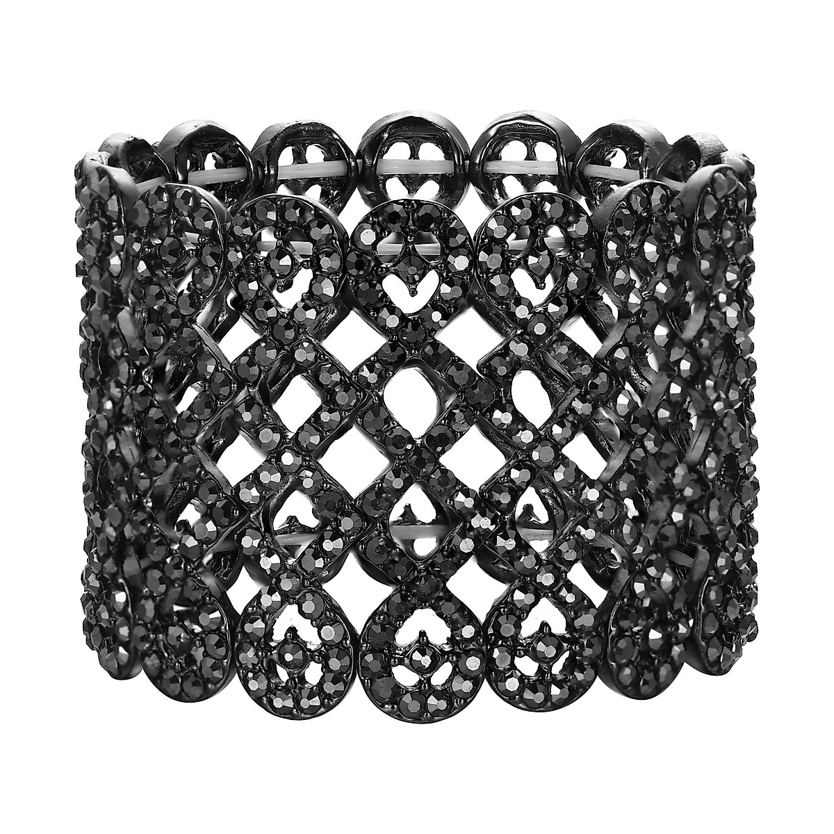 EVER FAITH Women's Rhinestone Crystal Art Deco Love Knot Wide Stretch Bridal Bracelet Black Black-Tone