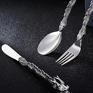 Silverware Set Handmade Cutlery Set of 18 Service for 6 Premium Stainless Steel Utensils,Including Knife/Fork/Spoon,For Halloween Home Kitchen Gift For Gothic,Skull,Skeleton Lover