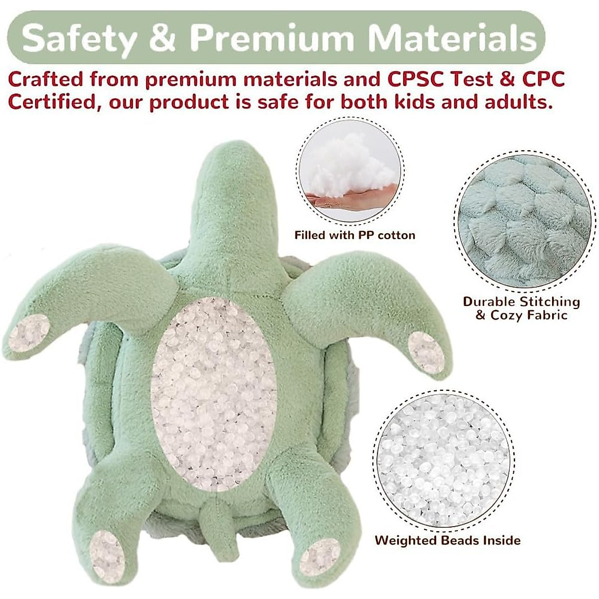 15” Weighted Turtle Stuffed Animals for Adults, 3lbs Weighted Turtle Plush Pillow Toy, Turtle Weighted Stuffed Animal for Gift Valentine Birthday