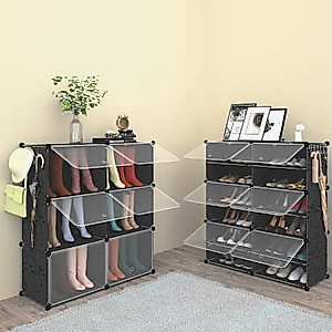 HOMICKER Shoe Rack Organizer, 24 Pair Shoe Storage Cabinet with Door Expandable Plastic Shoe Shelves for Closet,Heels,Boots,Slippers,6 Tier