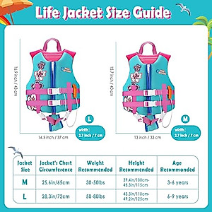 HeySplash Swim Vest for Kids, Child Size Watersports Kids Swim Vest Toddler Floatie Trainer Vest with Survival Whistle, Easy on and Off, Large, Lake Blue (Fit 55-77 lb)