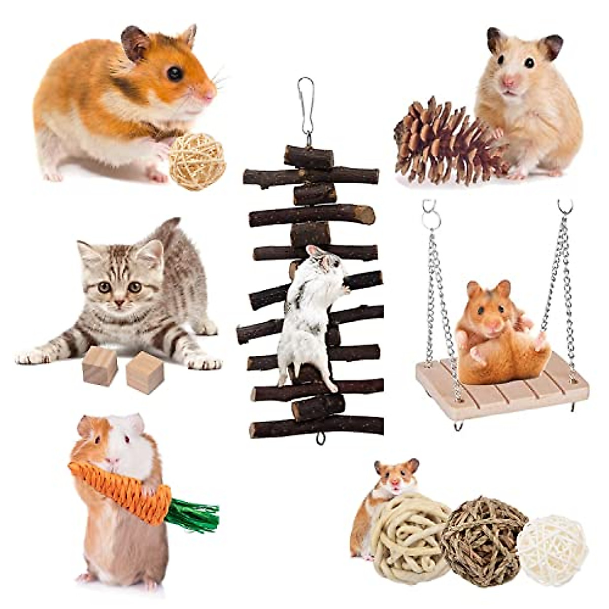 Magnoloran 12 Pack Hamster Chew Toys Set Hamster Exercise Accessories Small Animal Teeth Care Molar Toys Guinea Pig Pet Toys for Rabbit Bunny Chinchilla Guinea Pig Gerbils Groundhog Squirrels