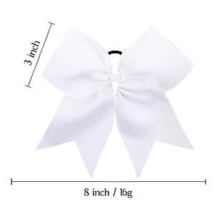 6 Packs Cheer Bows 8 Inch Jumbo Cheerleading Hair Bow Large Cheer Hair Bows with Ponytail Holder for Teen Girls Softball Cheerleader Hair Bows (White)