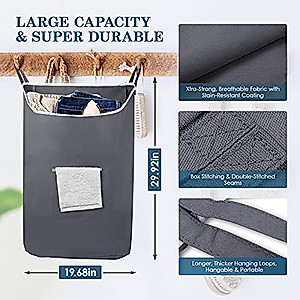 The Fine Living Co. X-Large Hanging Laundry Hamper with Over Door Hooks & Adhesive, Durable Space Saving Laundry Bag with Zipper and Wide Open Top, Hanging Dorm Laundry Hamper 20"x3.38"x30" (Grey-XL)