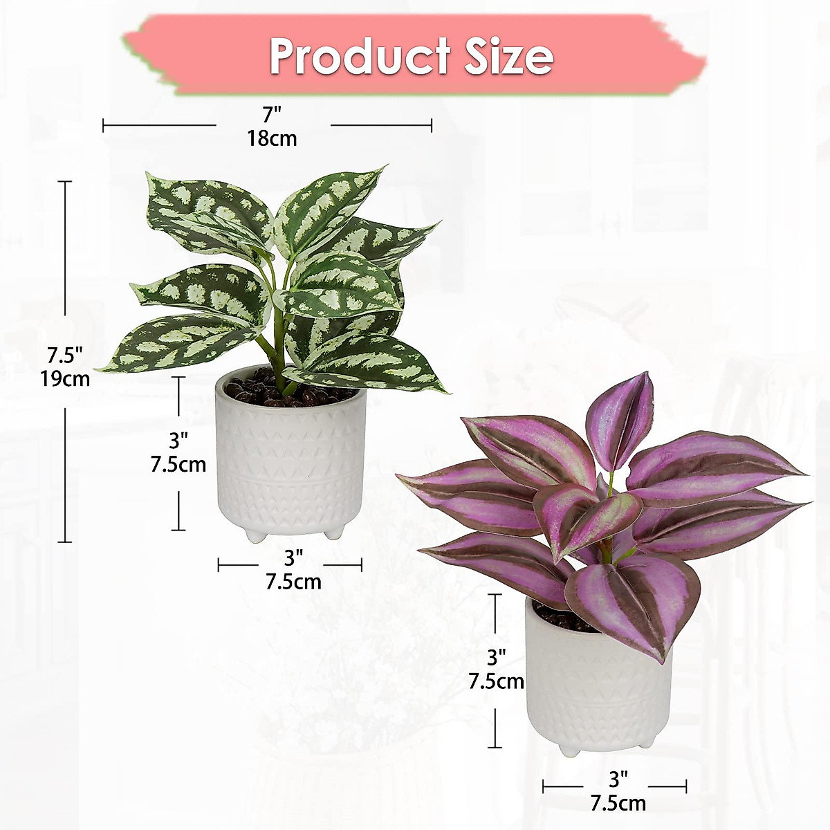DILATATA 2 Packs Small Fake Plants for Decor Artificial Plants in Ceramic Pot 7.5" Faux Potted Plants Eucalyptus for Home Decor Table Centerpiece Living Room