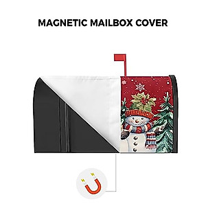 Christmas Tree Snowman Mailbox Cover Magnetic Red Christmas Snowman with Hat Post Box Cover Waterproof Durable Mailbox Wraps for Farmhouse Outdoor Garden Home Decor Standard Size 21 X 18in
