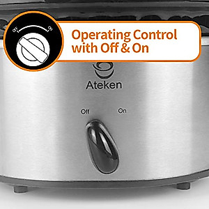 Ateken Supper Mini Slow Cooker 2x0.5 Quart Oval Double-Flavor Black Ceramic Pot Stainless Steel Silver Suit for Dipping Sauce