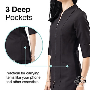 Lab Coat Srubs for Women – Uniform for Spa, Esthetician, Dental - Swan Collar (XL, Black)