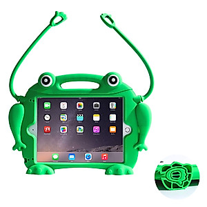 CHIN FAI Kids Case for iPad 9.7 2018 2017 / iPad Air 1 2 / iPad Pro - [Eye Popping Toys] Shockproof Silicone Handle Stand Frog Protective Cover for Apple iPad 5th 6th Generation (Green)