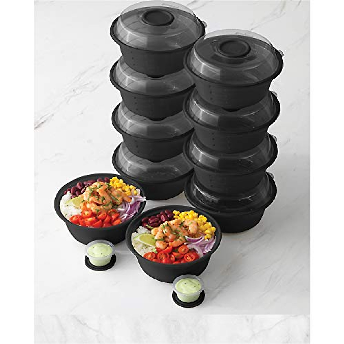 Goodcook Microwavable and Freezer Safe Meal Prep Bowl, 10 Pack, Black, 4 cups