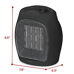 BLACK+DECKER Electric Heater, Portable Heater with 3 Settings, Ceramic Heater for Office, Home or Bedroom, Space Heater with Adjustable Thermostat Control, Black