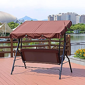SDFPMO Porch Swing Canopy Cover Set,Removable Cushions Rainproof Oxfords Cloth Garden Patio Outdoor Rainproof Swing Canopy (Brown)