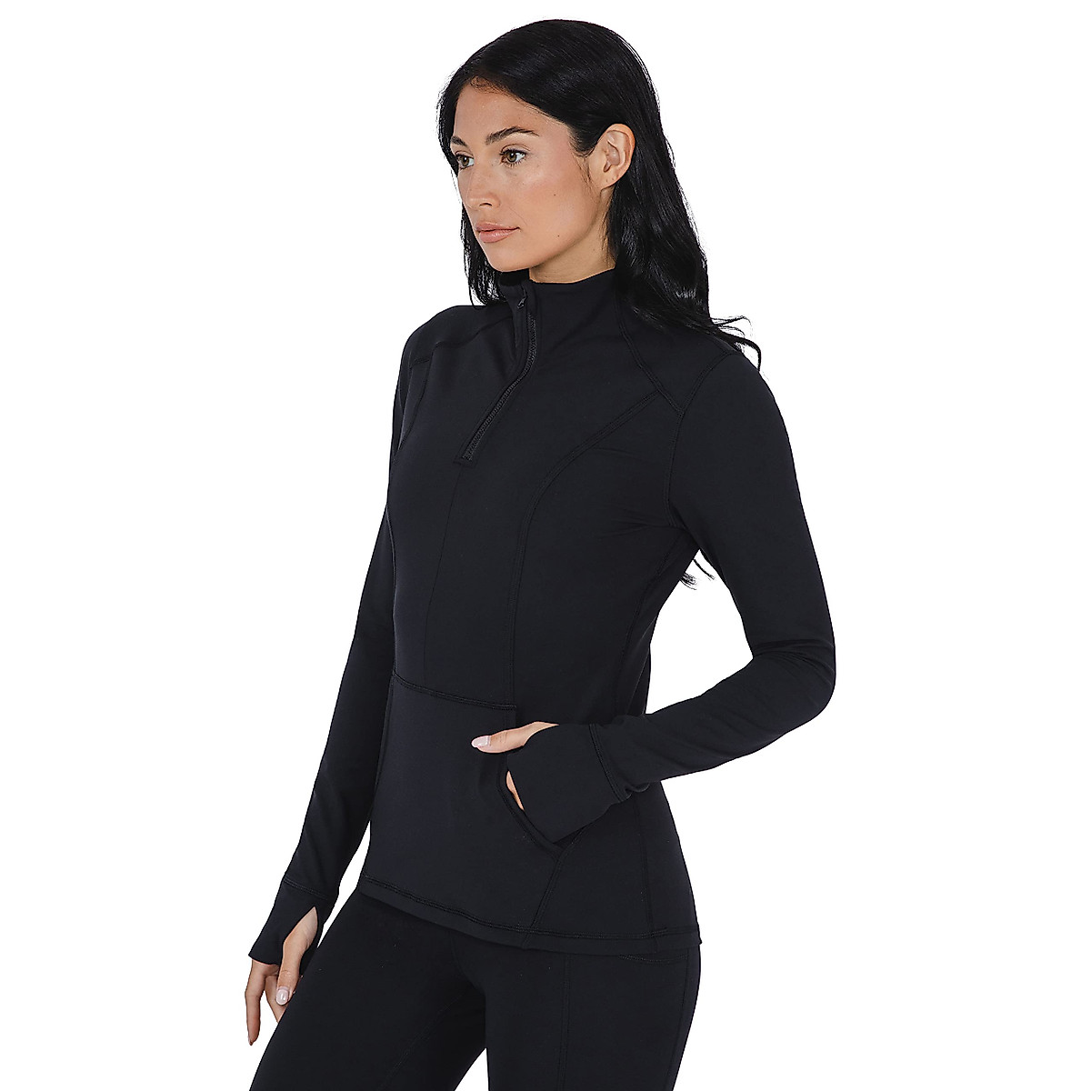 Yogalicious Nude Tech Half Zip Long Sleeve Jacket with Front Pockets - Black - Small