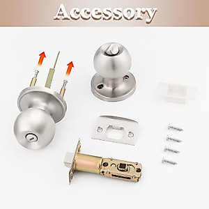 Probrico 10 Pack Bed/Bath Room Round Door Knob,Privacy Function for Bathroom/Bedroom,Interior Door Knobs with Lock Satin Nickel Finish, Keyless(Thumb Turn Lock on The Inside) Door Handles Locks