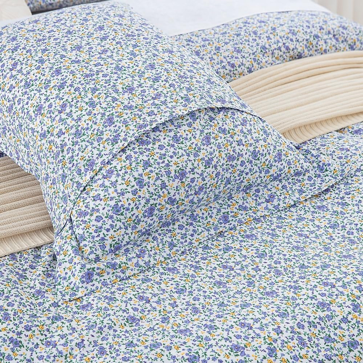 DAUAOTO Twin XL 68"X92" Duvet Cover Set, Cotton Printed Bedding for Twin Extra Long Bed, Ditsy Floral Pattern Purple