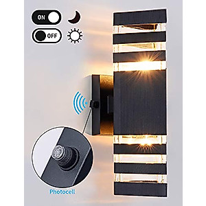 Outdoor Wall Light with Dusk to Dawn Sensor Photocell Waterproof Aluminum Housing with Acrylic, Up and Down Porch Light Modern Exterior Light Fixture for Front Porch, Patio, Garage, Black