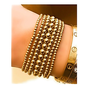14k Gold Filled Beaded Ball Bracelet, 4mm, Dainty Layering Jewelry, Stacking Stretch Bracelets (6)