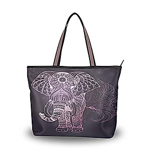 QMXO African Ethnic Elephant Handbags and Purse for Women Tote Bag Large Capacity Top Handle Shopper Shoulder Bag