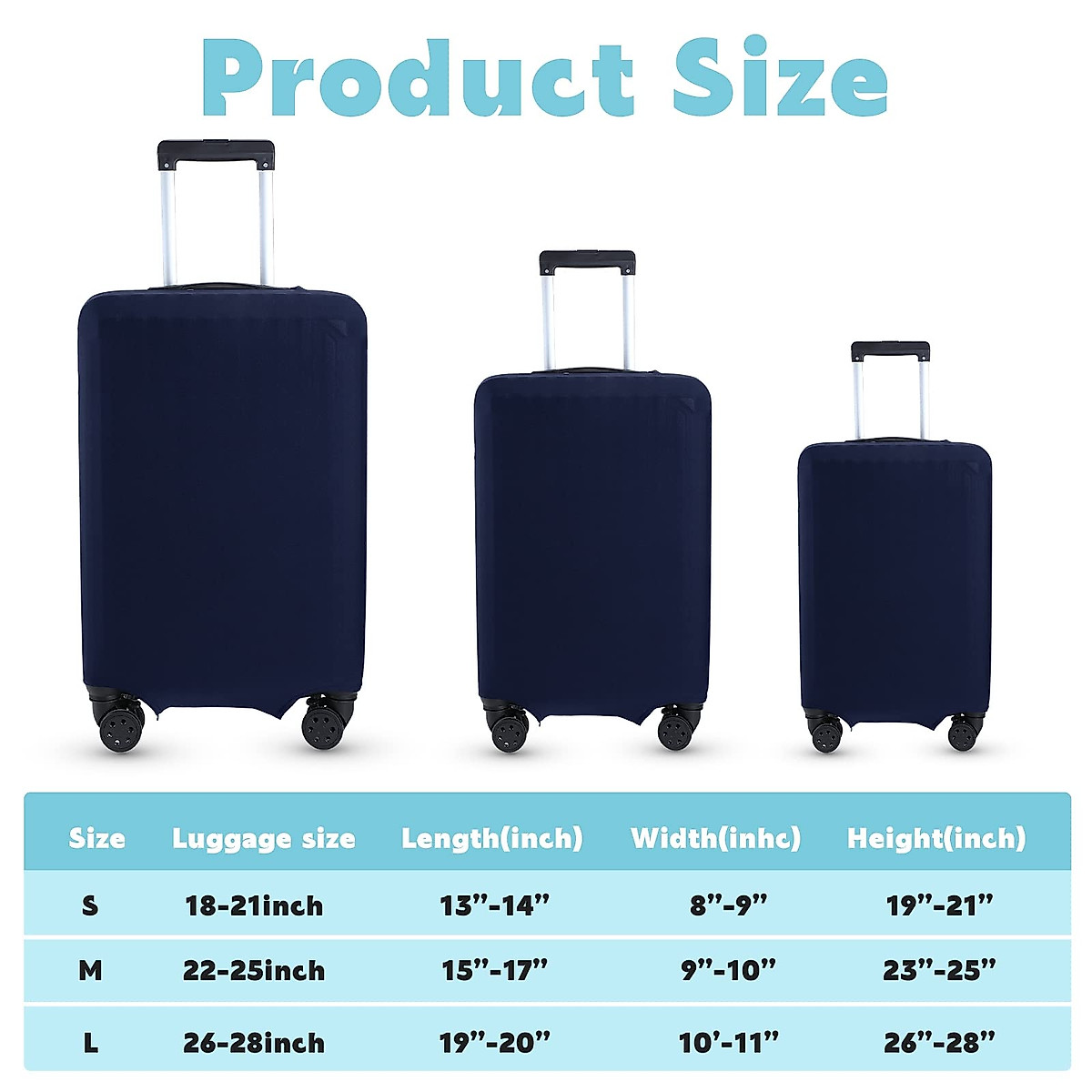 Kajaia 3 Pcs Luggage Cover Suitcase Protector Travel Suitcase Cover Anti Scratch Luggage Protector Washable Fits 18-28 Inch Luggage (Navy Blue)