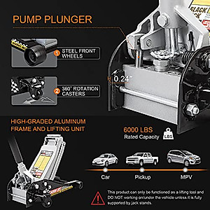 Torin T83505W BlackJack Hydraulic Low Profile Steel Racing Floor Jack with Single Piston Quick Lift Pump, 3 Ton (6,000 lb) Capacity, Black