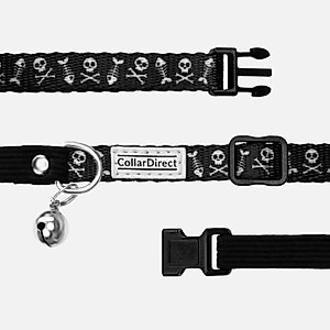 CollarDirect Skull Cat Collar Breakaway with Bell Pack of 2 PCS, Adjustable Kitten Collar for Cats Safety Elastic Strap Black Pink Orange Green Blue Red (Red-Black)
