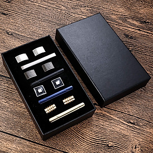 FIBO STEEL Mens Cufflink and Tie Clip Set for Men Business Wedding Birthday with Black Box