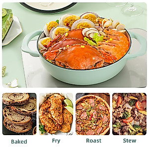 M-COOKER 3.8 Quart Enameled Cast Iron Braiser Pan with Lid，Covered Cast Iron Casserole Dish, Shallow Dutch Oven with Lid, Gift Idea for Family, Oven Safe (Mint green)