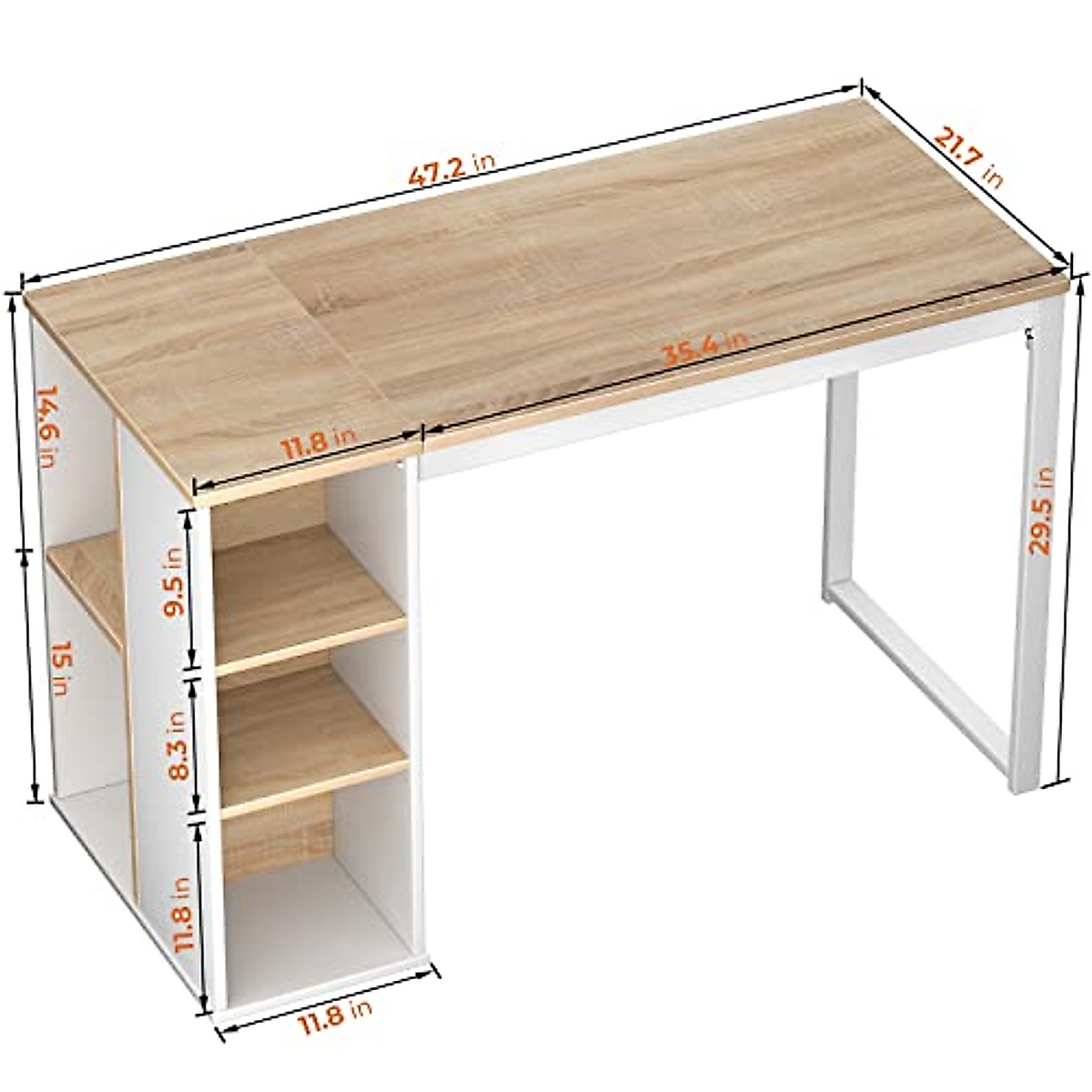 Coavas Computer Desk with Storage, Home Office Desk with Adjustable Shelves, Simple Style Writing Study Desk with Metal Frame, Modern Design PC Laptop Desk, 47 inch, Oak