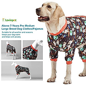 LovinPet Dog Shirt/Dog Onesie XL/Dog Sun Shield Shirt/Space Astronauts Black Print/Lightweight Pullover, Large Puppy PJ's/Full Coverage Dog PJ's/XL