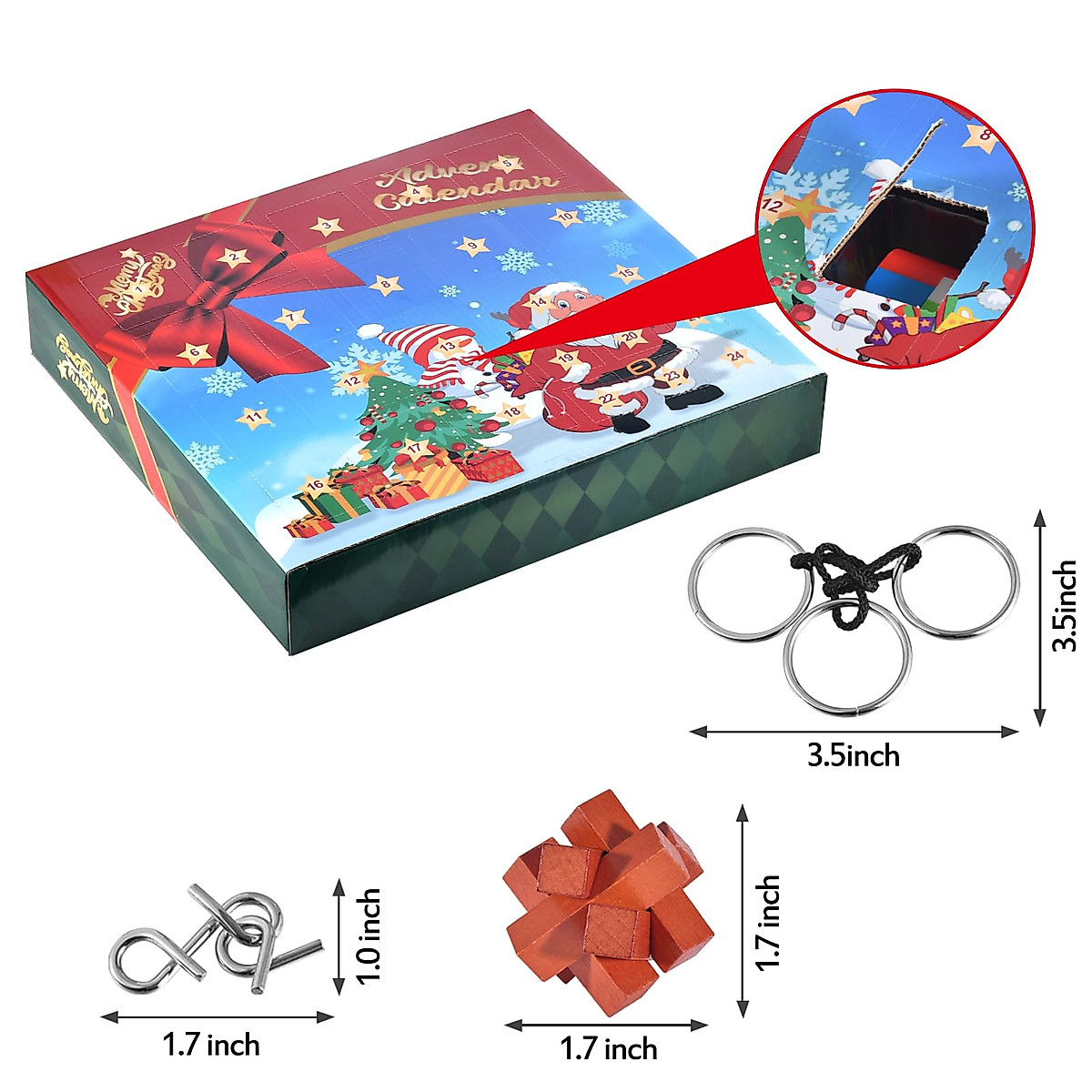 Advent Calendar 2024, Christmas Countdown Calendar Gift Box with 24 Brain Teaser Puzzles, Advent Calendar 2024 for Adults Kids Boys Girls, Xmas Countdown Calendar Challenge Gift