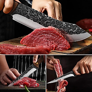 Professional 3 Piece Boning Knife Set, 7" Butcher Knife, 6.5" Meat Cleaver Slicing Knife,5.5" Fillet Knife,High Carbon Steel Hand Forged Chef Knives for Fish, Poultry, Chicken, Kitchen, BBQ Gift