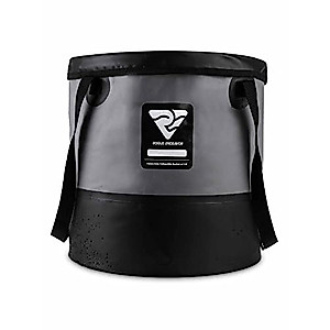 Rogue Endeavor Heavy Duty Collapsible Bucket (5 Gallon (20L) Includes Lid), Mesh Bag, Beach and Salt Water Ready, Durable Reinforced Design with Metal Hardware (Black)