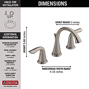 Delta Faucet Lahara Widespread Bathroom Faucet Brushed Nickel, Bathroom Faucet 3 Hole, Diamond Seal Technology, Metal Drain Assembly, Stainless 3538-SSMPU-DST, 5.00 x 16.00 x 5.00 inches