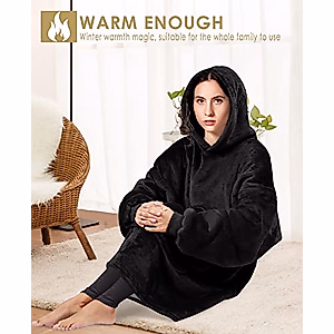 Blanket Hoodie Oversize Huge Hooded Blanket Sweatshirt with Deep Pockets and Elastic Sleeves, Women's Men's Fleece Lamb Fleece Soft Warm Comfortable Blanket Jacket Sweater Gift Adult Youth One Size