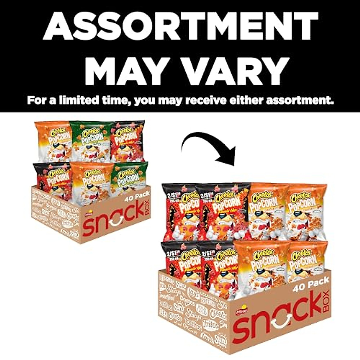 Cheetos Popcorn, Cheddar & Flamin' Hot Variety Pack, 0.625 Ounce (Pack of 40)