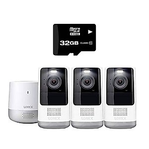 Lorex Home Hub 32GB with Three 2K QHD Wire-Free Battery-Operated Indoor/Outdoor Security Cameras