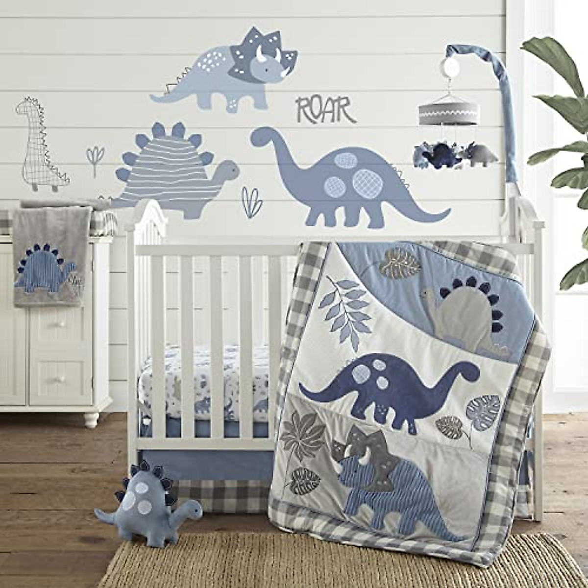Levtex Baby - Kipton Nursery Hamper - Square Fabric Hamper - Dinosaur - Grey, Blue and White - Nursery Accessories - Size: 14 x 14 x 19in.