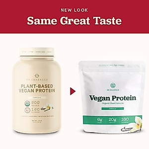 Sun Bay Organics Vanilla Vegan Protein Powder - 1.5 lb of New Vanilla Formula Plant Based Organic 21g Protein Blend Shake Mix - Soy, Dairy, and Gluten Free