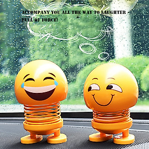 6PCS Smiley Face Emoticon Doll Bobble Head Car Ornament Car Bobble Head Small Jewelry Home Office Cute Smiley Face Emoticon Ornament Decorations Soothe Emotions Release Stress
