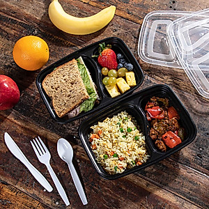 Meal Prep Container Reusable 2 Compartment With Lids 28oz (25 Sets)- Food Prep Containers, Food Storage Bento Box | Stackable | Microwave | Dishwasher | Freezer Safe.