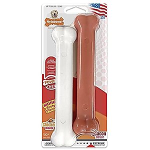 Nylabone Classic Power Chew Toys Twin Pack - Dog Toys for Aggressive Chewers - Tough & Durable Dog Bones for Large Dogs - Bacon and Chicken Flavors, Large/Giant (2 Count)