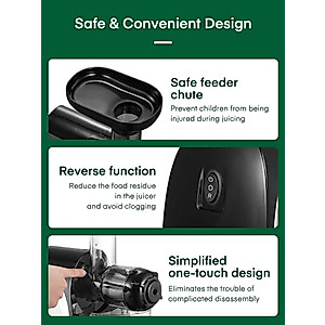 Masticating Juicer Machines, Juilist Cold Press Juicer Extractor with Quiet Motor & Reverse Function for Vegetables and Fruits, Slow Juicer Machine Easy to Clean with Brush, Recipe Included